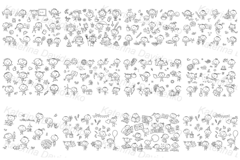 Kids Bundle Clipart. Doodle Cartoon Kids Clip Art Set. Children Vector ...