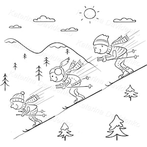 Skiing Family Illustration. Winter Family Activity Clipart. Cute ...