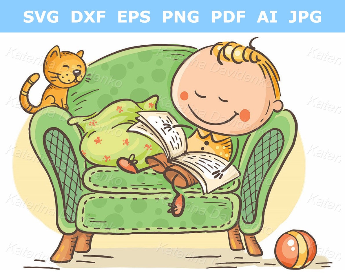 Cat Reading Clip Art