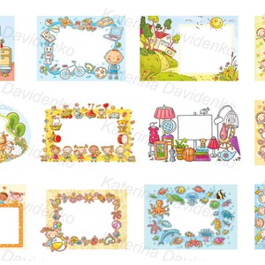Cartoon Kids Frames Bundle Clipart Vector Illustration Digital Download ...
