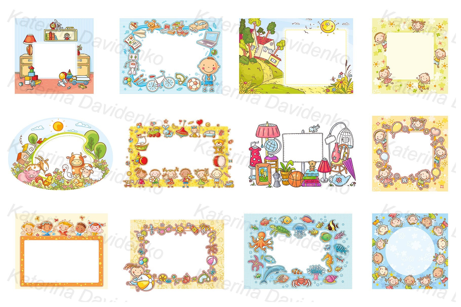 Cartoon-Rahmen-Bundle. Kinder Clipart. Eine Sammlung von | Etsy