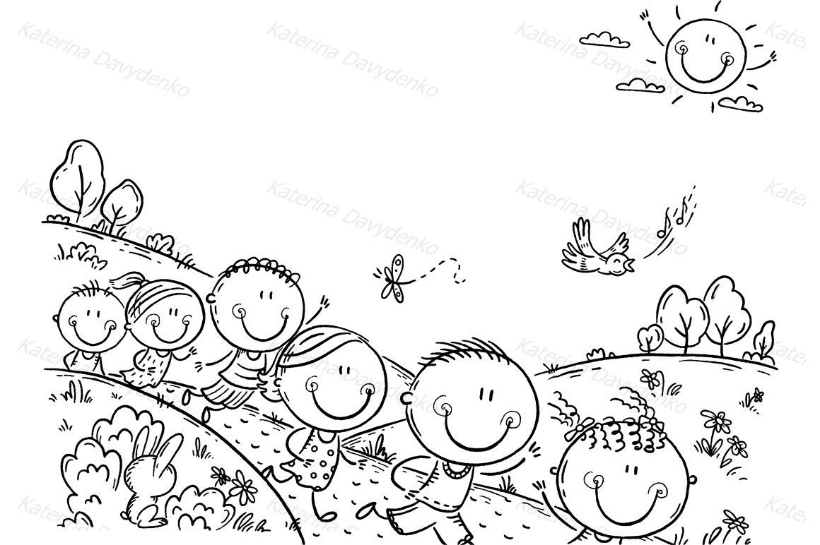 Children Playing Outside Clip Art Black And White