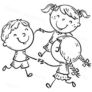Doodle Kids Clipart. Children Dancing Circle. Happy Cartoon Kids ...