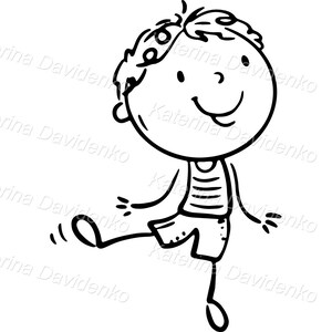 Doodle Kids Dance Black and White Clipart Set. Outline Cartoon Children ...
