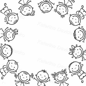 Kids Circle Frame Vector Clipart. Cute Cartoon Children Border ...
