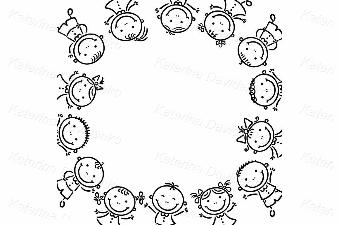 Kids Circle Frame Vector Clipart. Cute Cartoon Children Border ...