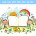 Doodle Kids With Book Frame Clipart Happy Cartoon Kids With Open Book ...