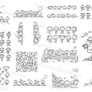 Cartoon Kids Clipart. Happy Doodle Kids Bundle. Child Jumping With Joy ...