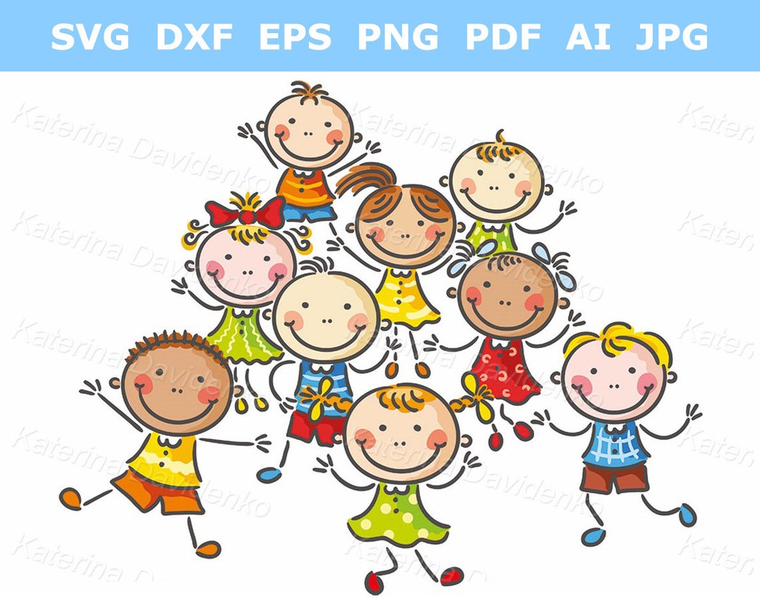 Group of Happy Kids Dancing or Jumping With Joy. Cartoon Kids Clipart ...