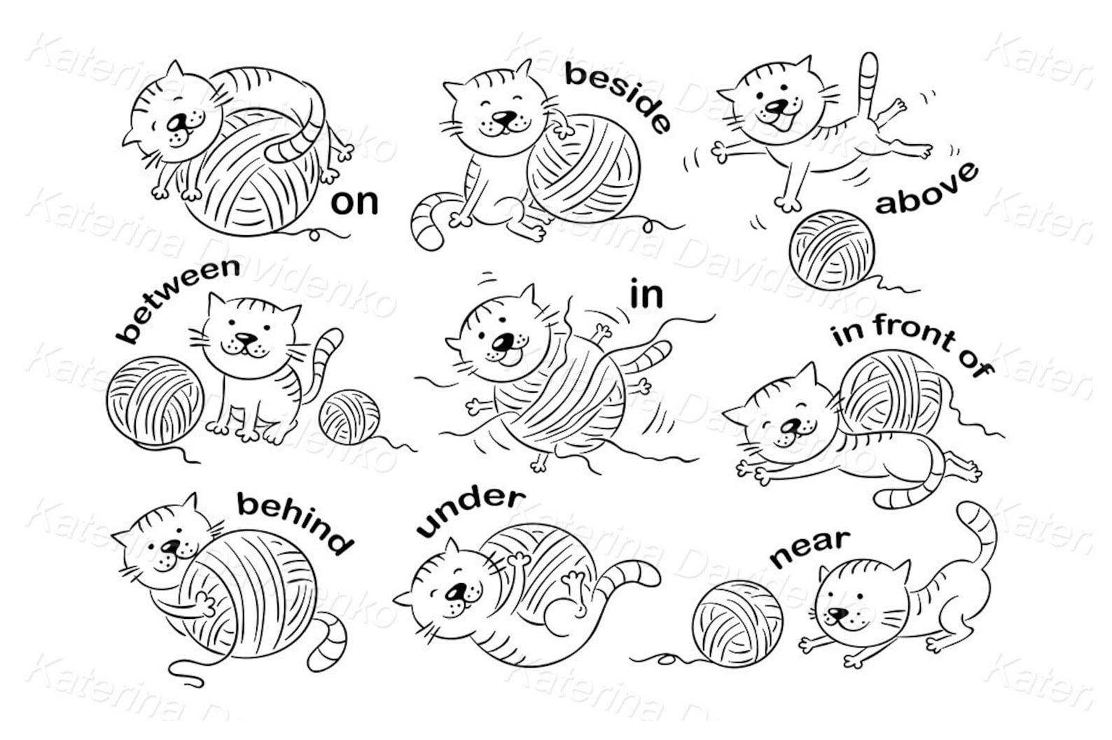 Education Clipart Cute Cartoon Cat Prepositions of Place Learning ...