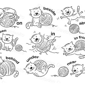 Education Clipart Cute Cartoon Cat Prepositions of Place Learning ...