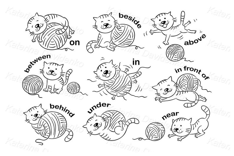 Education Clipart Cute Cartoon Cat Prepositions of Place Learning ...
