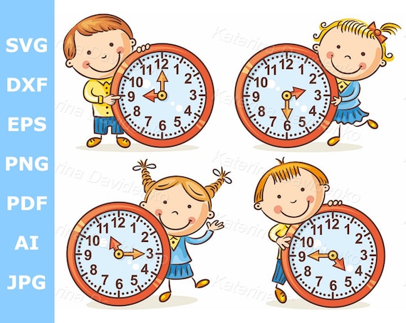 Cartoon Kids Telling Time Set. Children and Clock Clipart. - Etsy