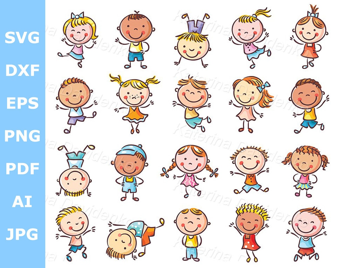 Cartoon Happy Kids Illustration Clipart Image Files - Etsy