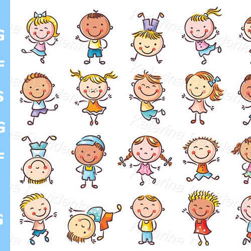 Cartoon Happy Kids Illustration Clipart Image Files - Etsy
