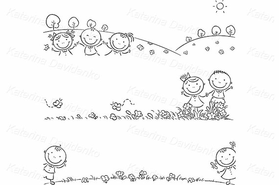 Happy Kids Clip Art Black And White