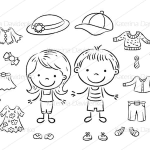Digital Download Cartoon Clipart. Summer Clothes Set for a Boy and a ...