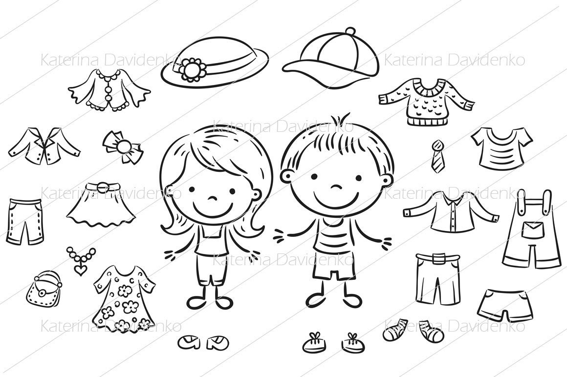 Digital Download Cartoon Clipart. Summer Clothes Set for a Boy and a ...