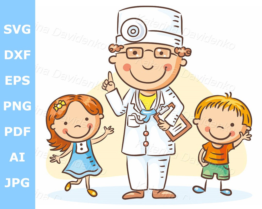 Doctor With Children. Cartoon Clipart Healthcare Image. Medical Clipart ...