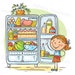 Cartoon Kid and Fridge With Food, Healthy Eating or Cooking Concept ...