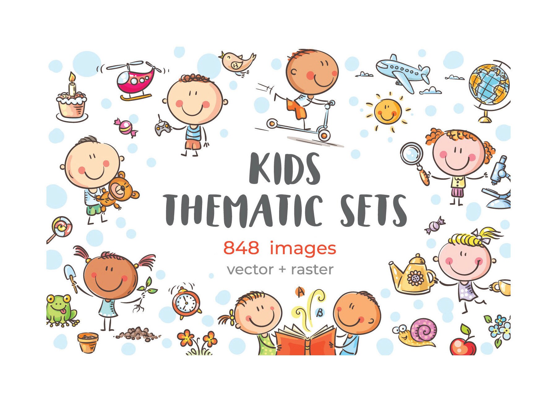 Kids Bundle Clipart. Doodle Cartoon Kids Clip Art Set. Children Vector ...