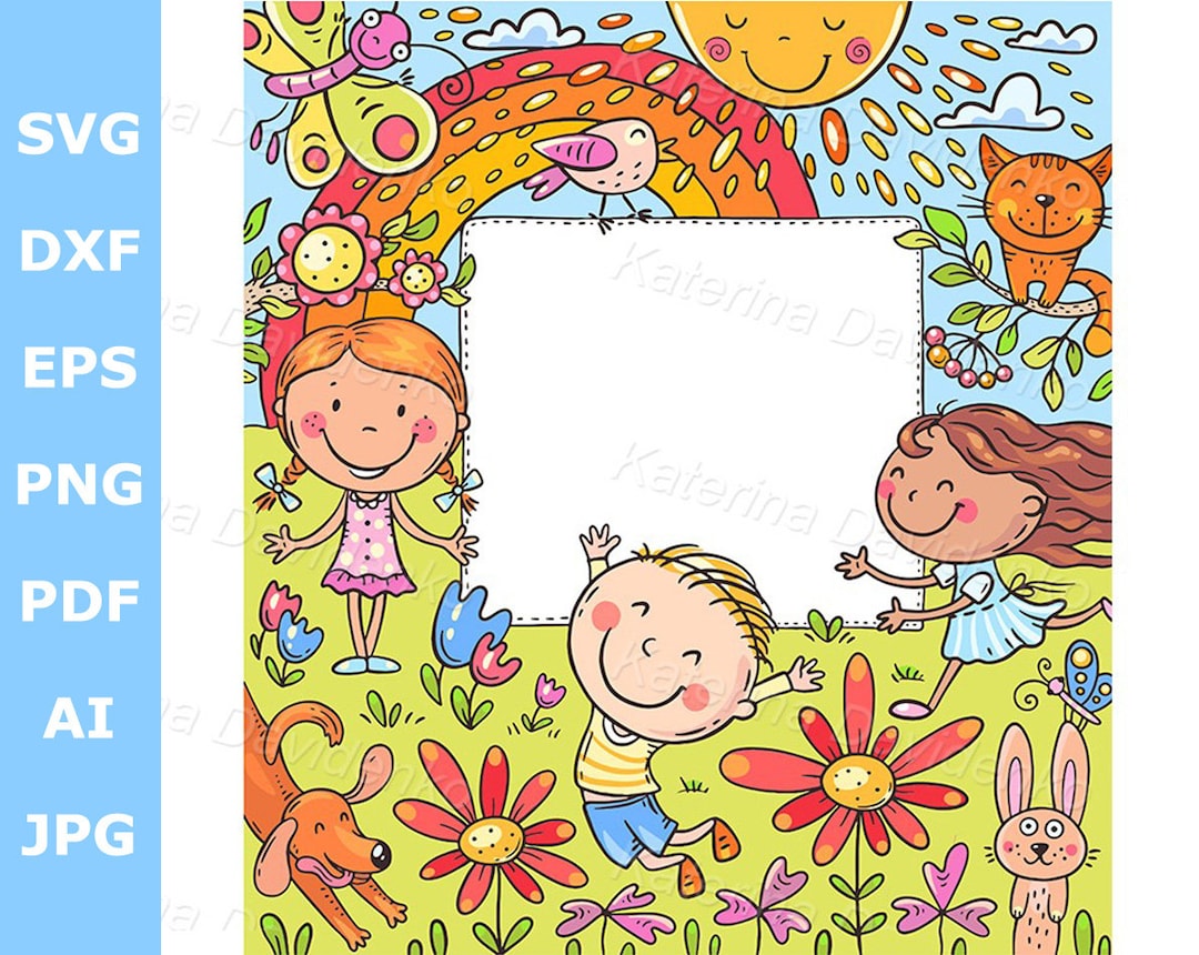 Cartoon Happy Doodle Kids Frame Clipart. Summer Season Banner. Children ...