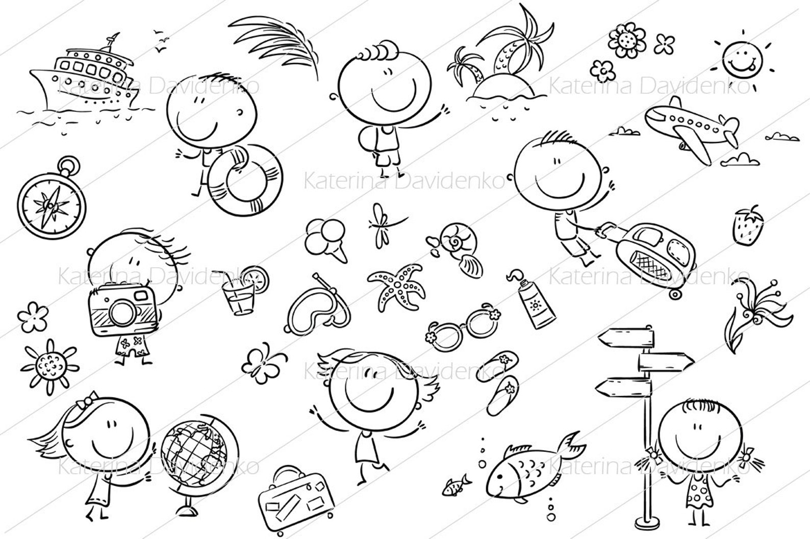 Kids Travel Clipart Set. Vacation Children Cartoon. Summer Holiday ...