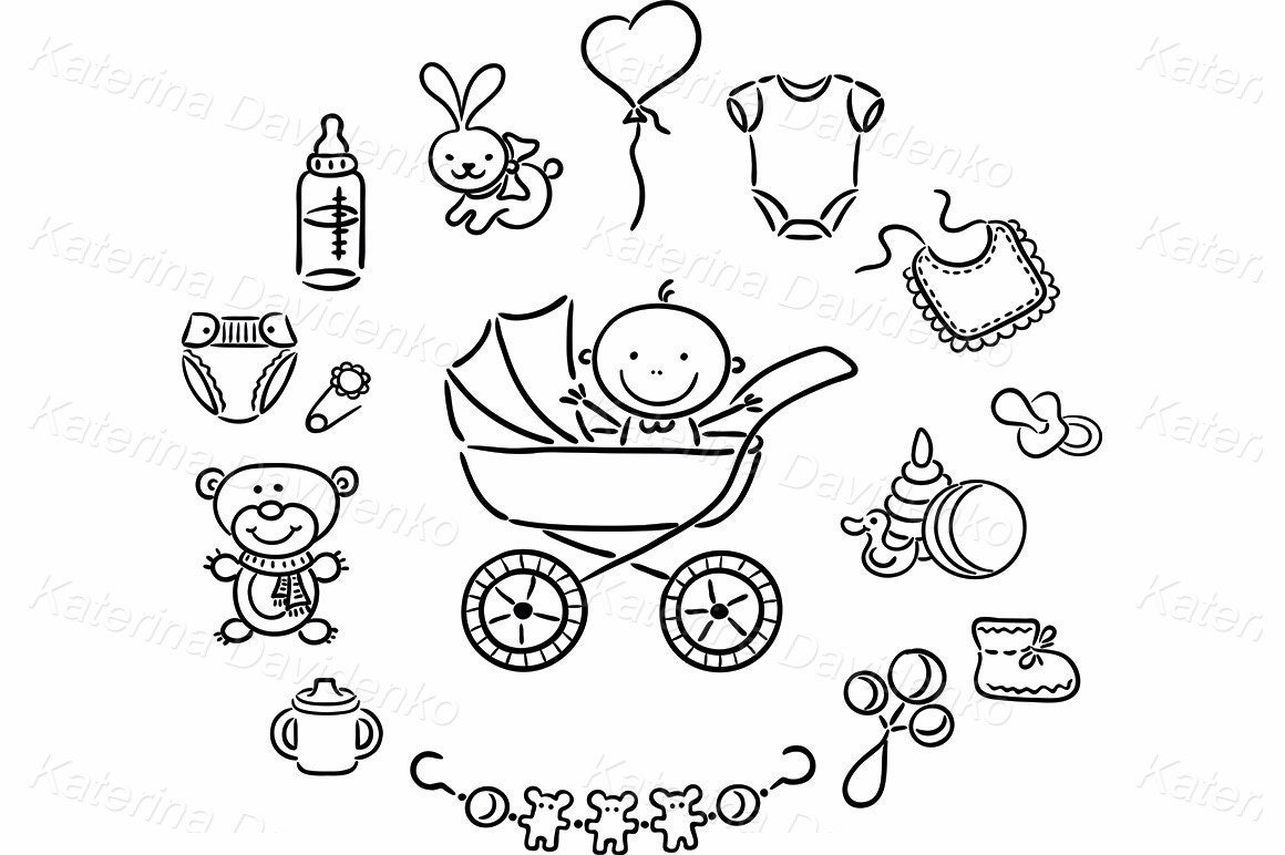 Cartoon Baby Clipart Set. Baby in a Baby-carriage With a Lot - Etsy Canada