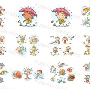 Cartoon Illustration Seasons Weather Clipart Bundle Doodle Kids of ...