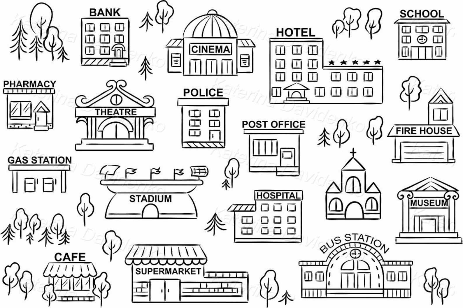 Cartoon Illustration of City Plan and Buildings With Signs. Back to ...