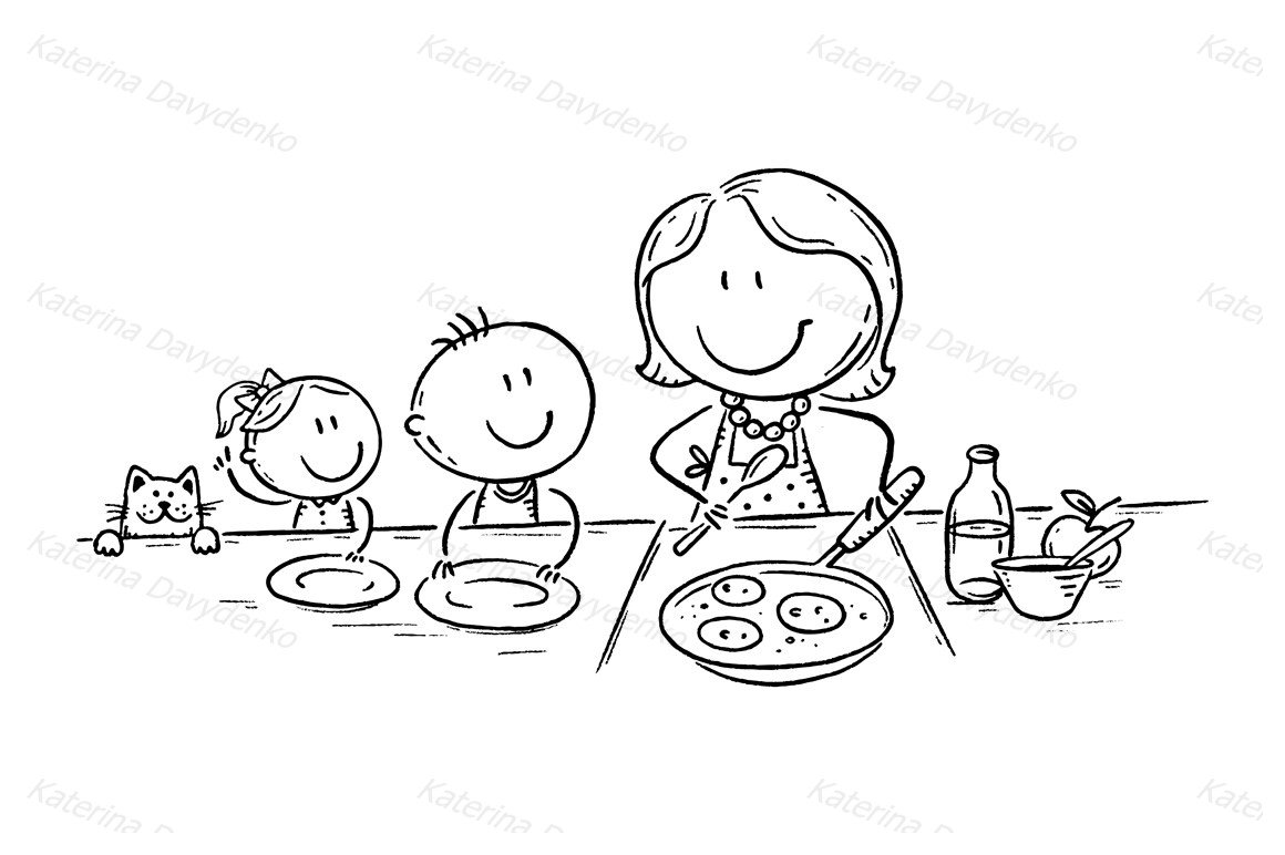 Mother Cooking Clipart Black And White
