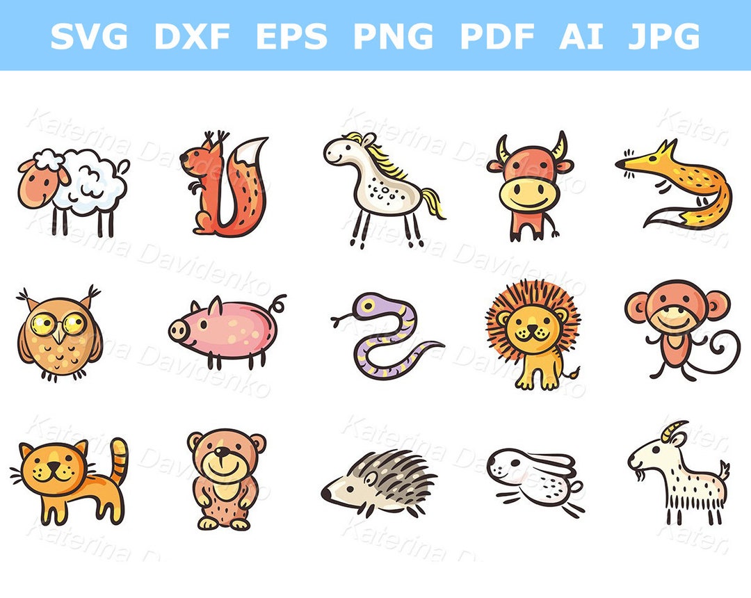Set of Cartoon Animals Clipart. Vector Illustration for Kids - Etsy