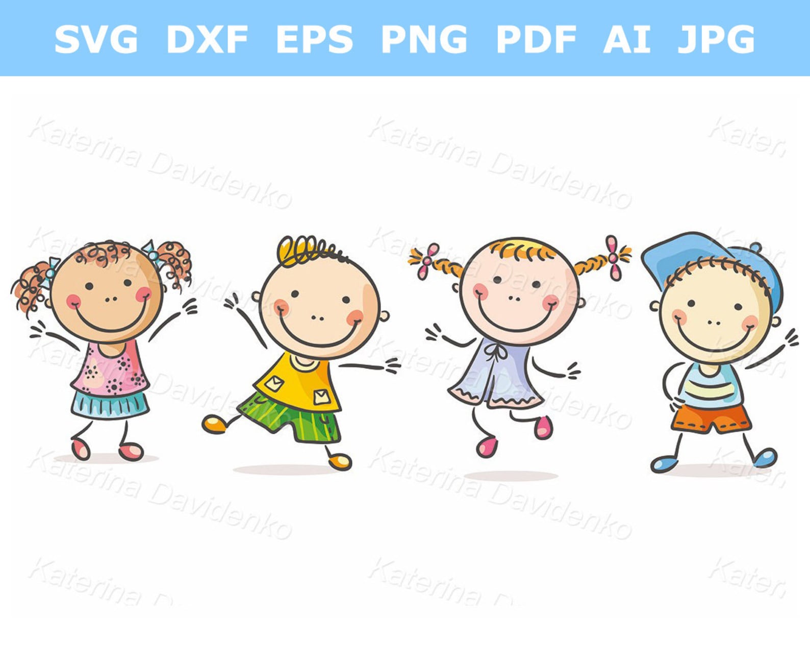 Four Happy Kids Dancing or Jumping. Children Clip Art Kids - Etsy