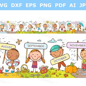 Months Signs and Changing Weather, Seasons Clipart, Cartoon Kids and ...