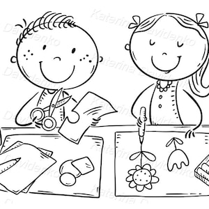 Cartoon Doodle School Kids Enjoy Crafting Together - Children Creative ...
