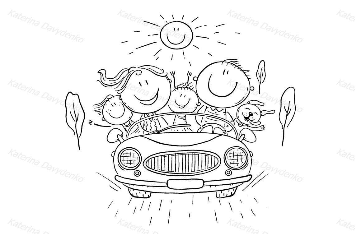 Happy Family Travelling by Car Vacation Trip. Clip Art | Etsy