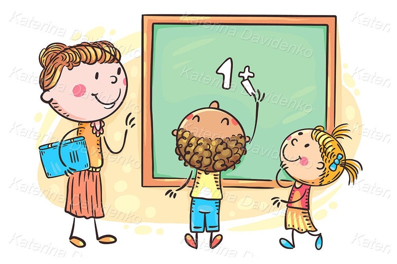 Teacher Teaching Clipart. School Clip Art. Teacher and Children Writing ...