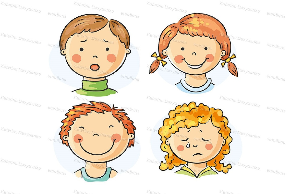 Kinder Emotionen Clipart. Satz von 4 Cartoon Kinder Gesichter | Etsy
