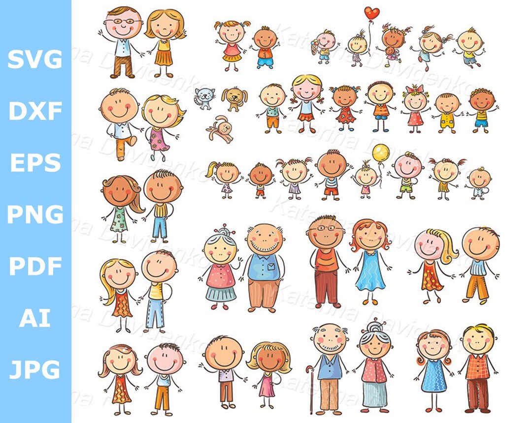 Cartoon Doodle Family Members Isolated Clipart Set Pdf Svg Png Dxf Eps ...