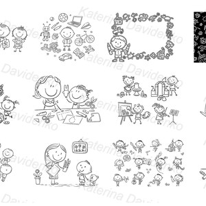 Doodle Cartoon Kids Creative Activities Clipart Bundle. Children ...