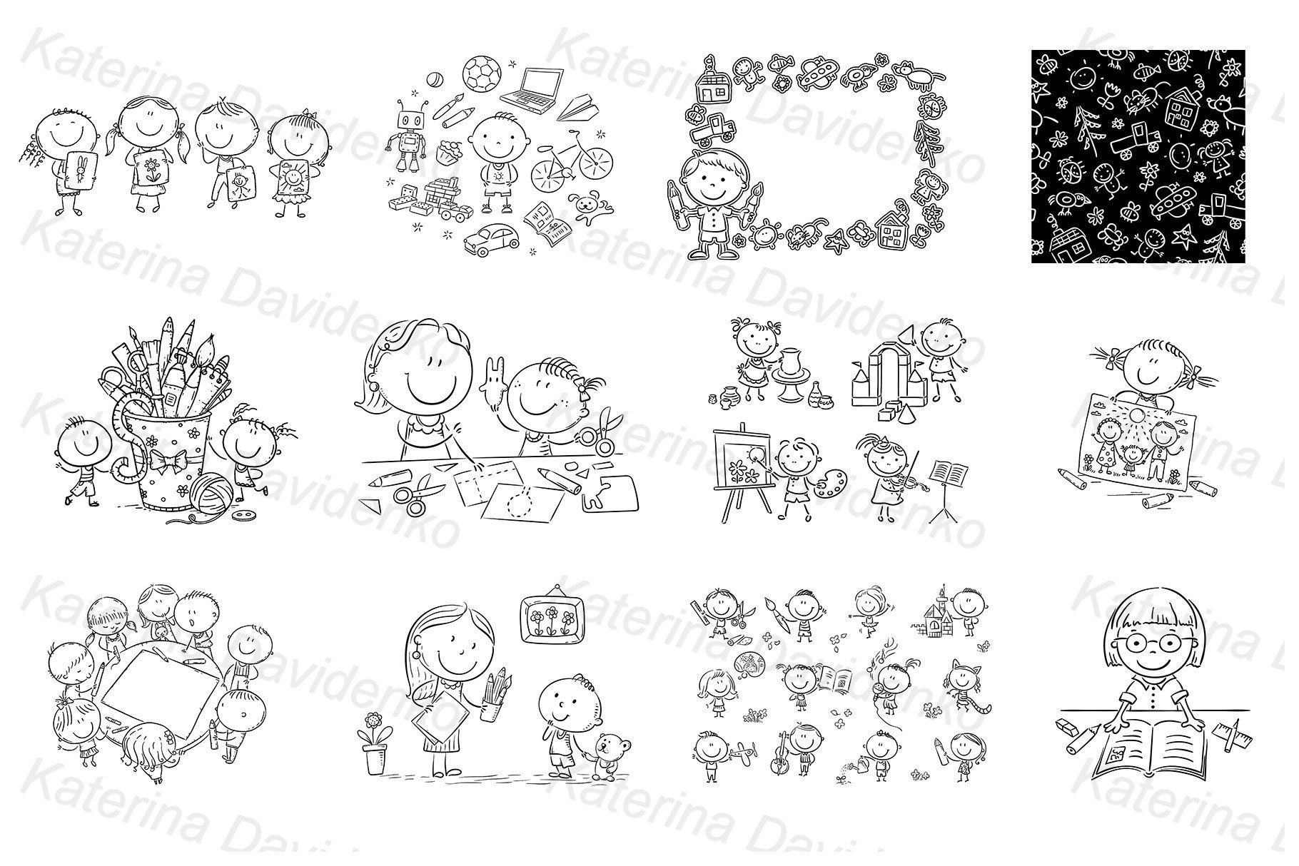 Creative Kids Clipart Bundle, Doodle Cartoon Graphics (PNG, SVG, EPS ...
