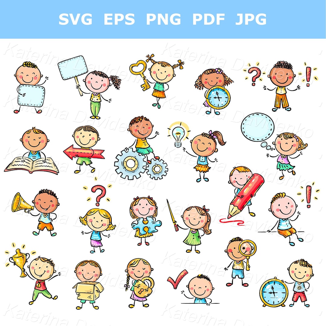 Kids Education Clipart Set. Cute Children With School Things. Great for ...