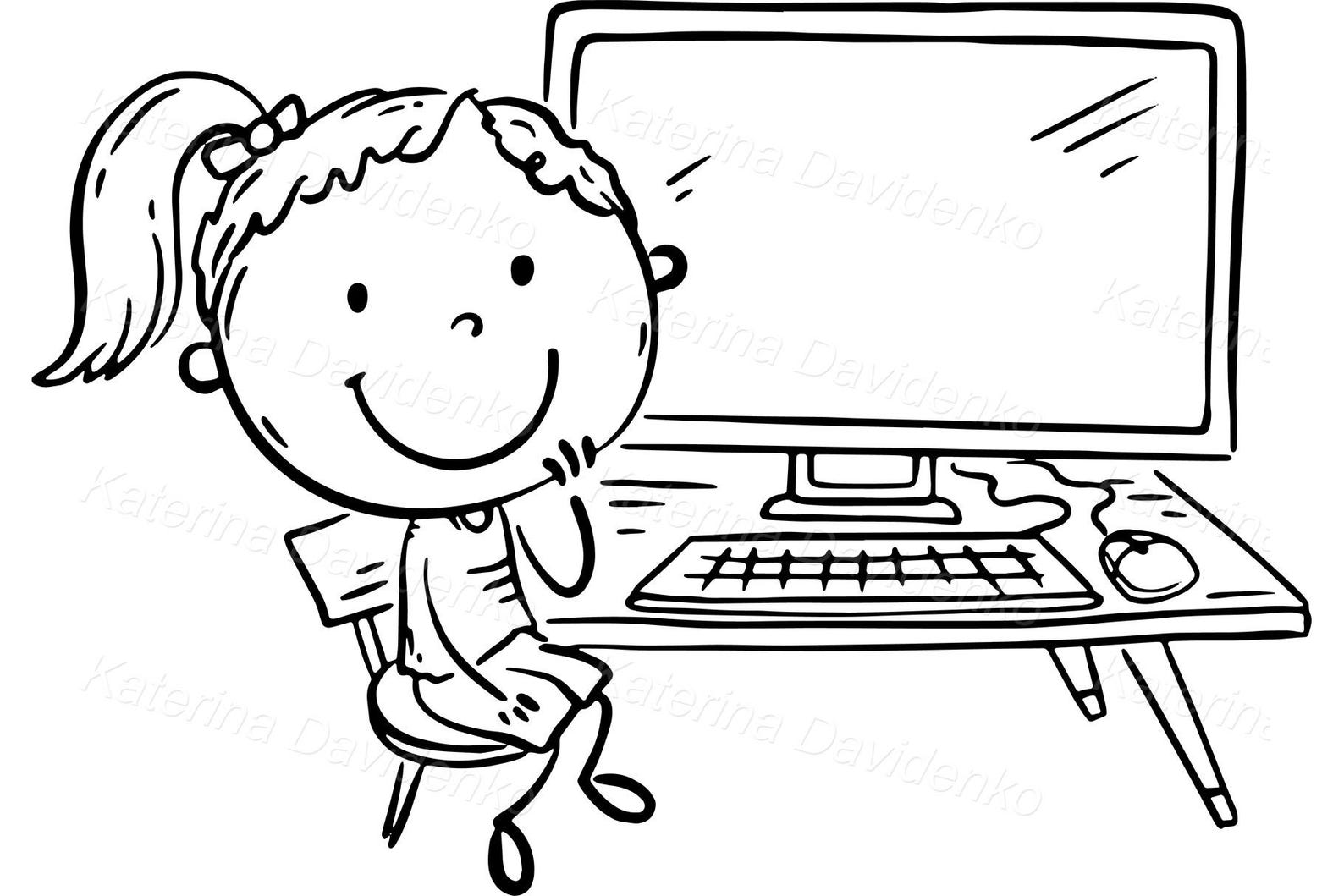 Technology Clipart, Cartoon Kids Using Electronic Devices, Doodle ...