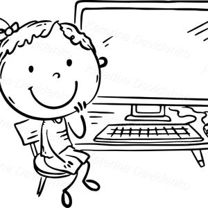 Technology Clipart, Cartoon Kids Using Electronic Devices, Doodle ...