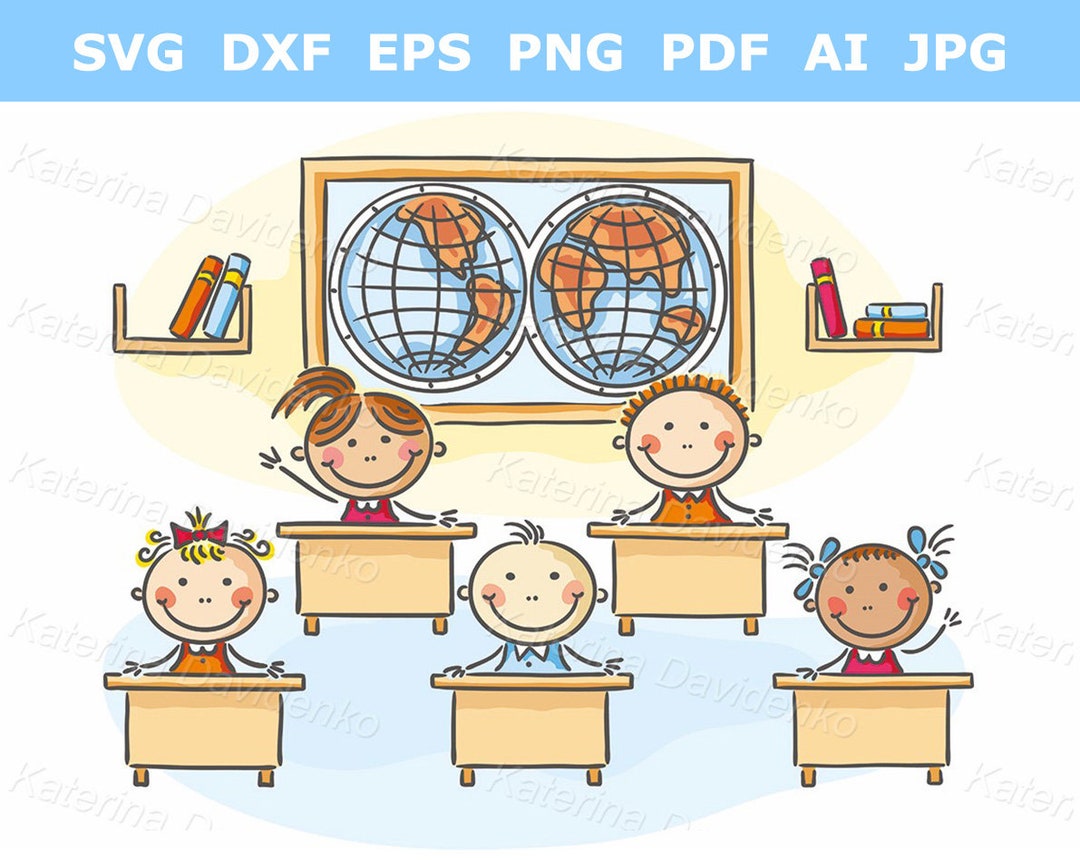 Cartoon School Kids in the Classroom at the Lesson, School Children at ...