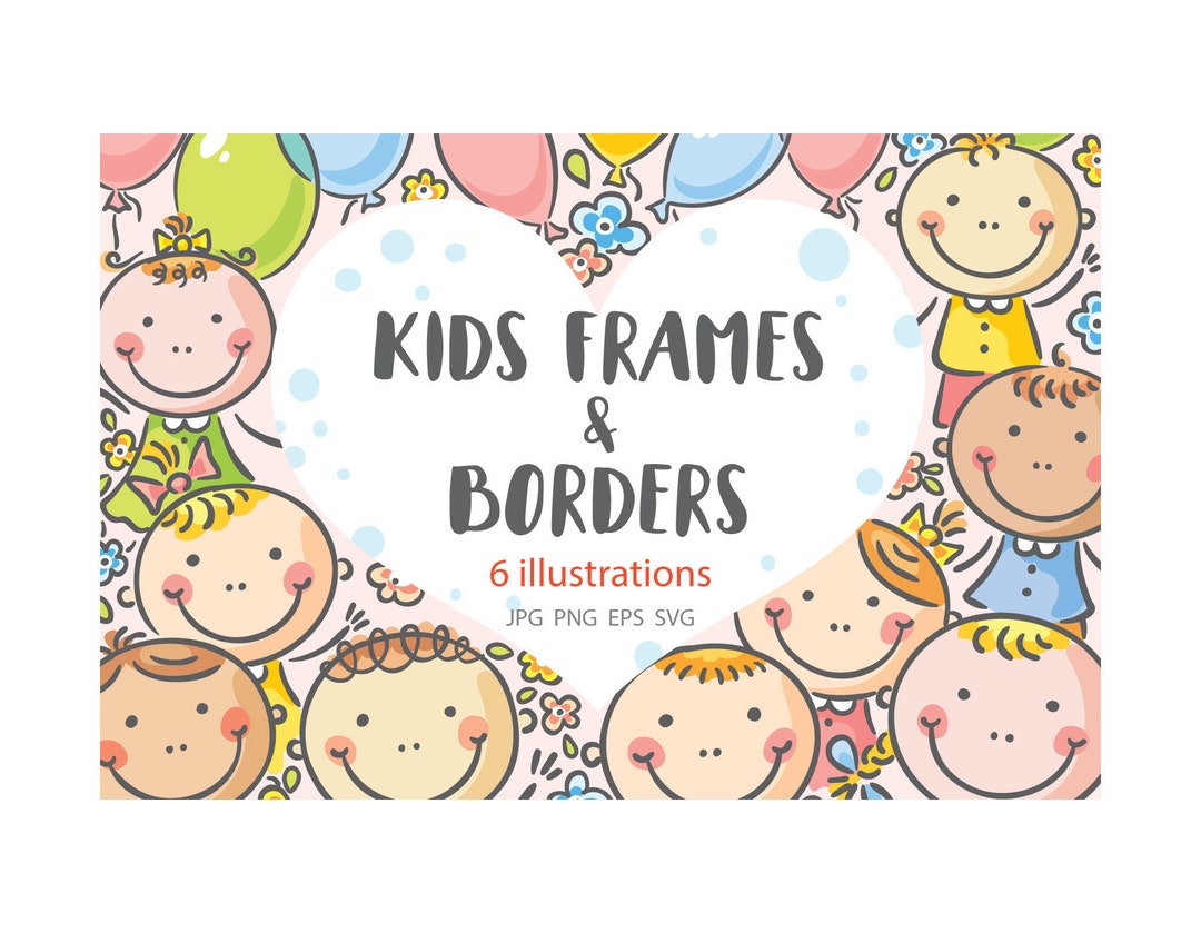 Happy Cartoon Kids Frames, Doodle Children Borders Clipart Set, Corners ...
