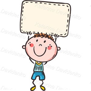 Cartoon Kids Clipart Happy Childrens Holding Blank Signs Banners or ...