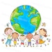 Happy Cartoon Kids Different Ages and Nationals With the Globe as a ...