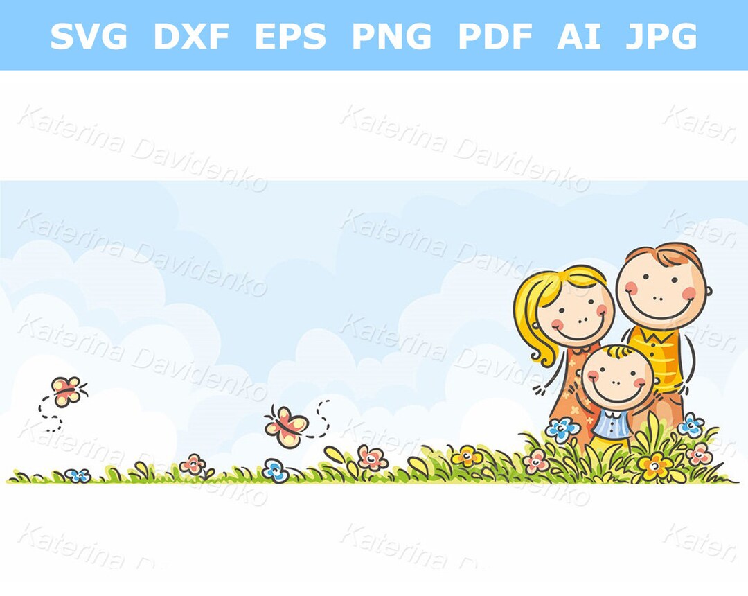 Cartoon Family Banner. Happy Doodle Family Banner With Blank Space - Etsy