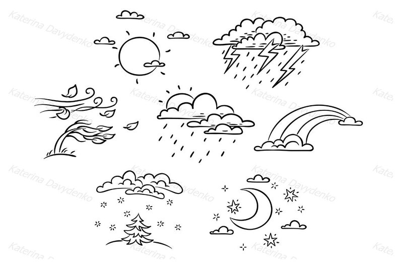 Set of Cartoon Season Weather Clipart, Vector Illustration, Png Svg ...